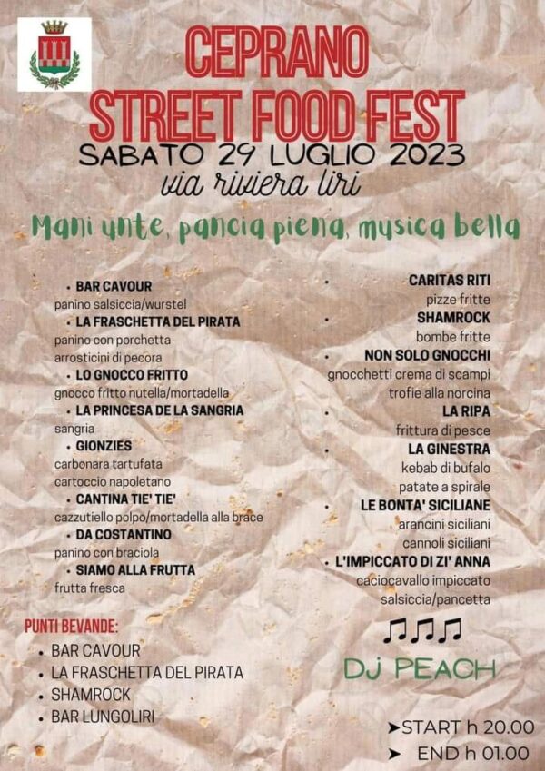 Ceprano Street Food Fest - Benvenuti in Ciociaria in provincia di Frosinone
